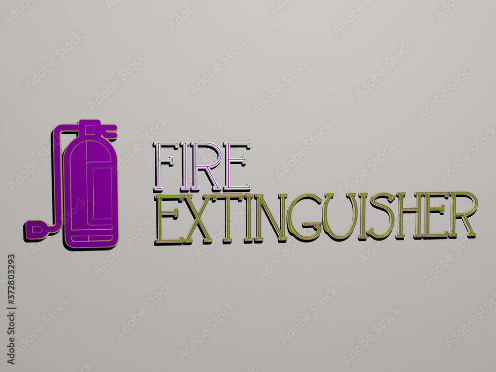 3D graphical image of fire extinguisher vertically along with text ...