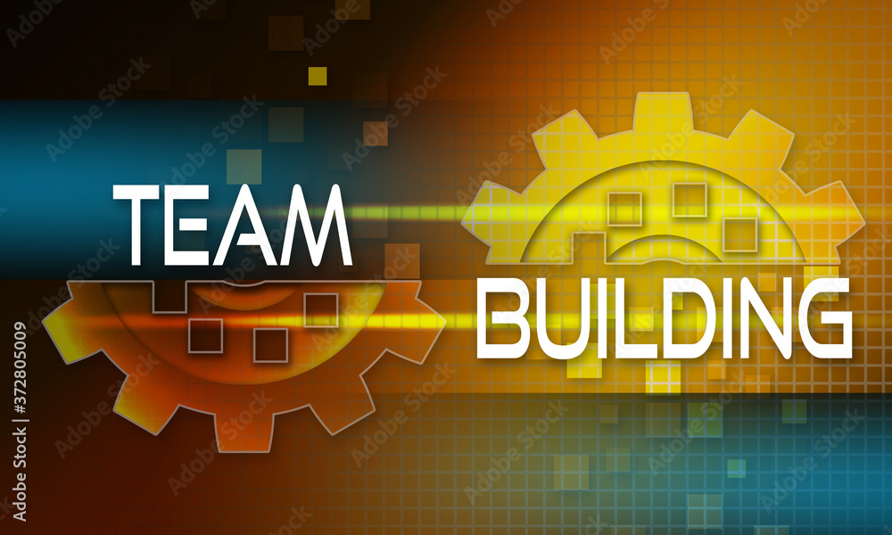 ภาพประกอบสต็อก Team building concept text on the mechanism of gears ...