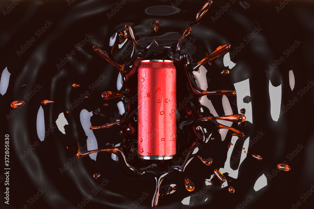 Soft drink can on water splash of mockup 3d render model for product ...