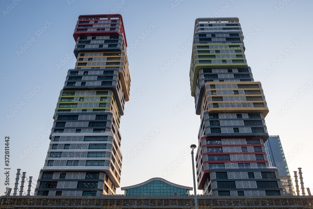 Lusail Marina Twin Towers in Doha, Qatar, Middle East. Stock Photo ...