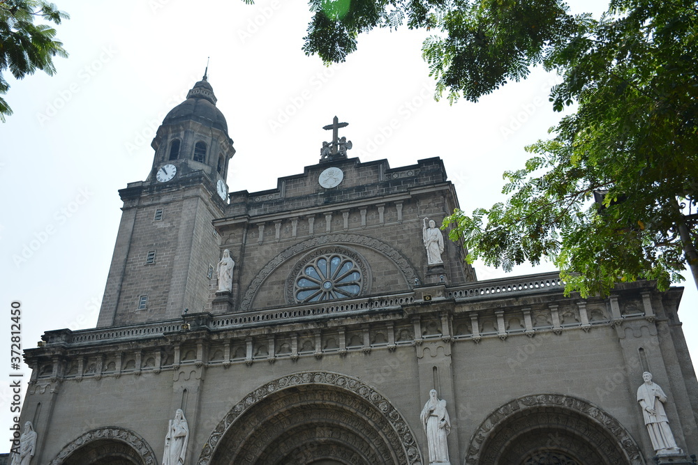 Manila Cathedral church facade at Intramuros in Manila, Philippines ...