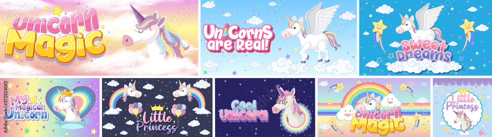 Cute unicorn banner on pastel background color Stock Vector | Adobe Stock