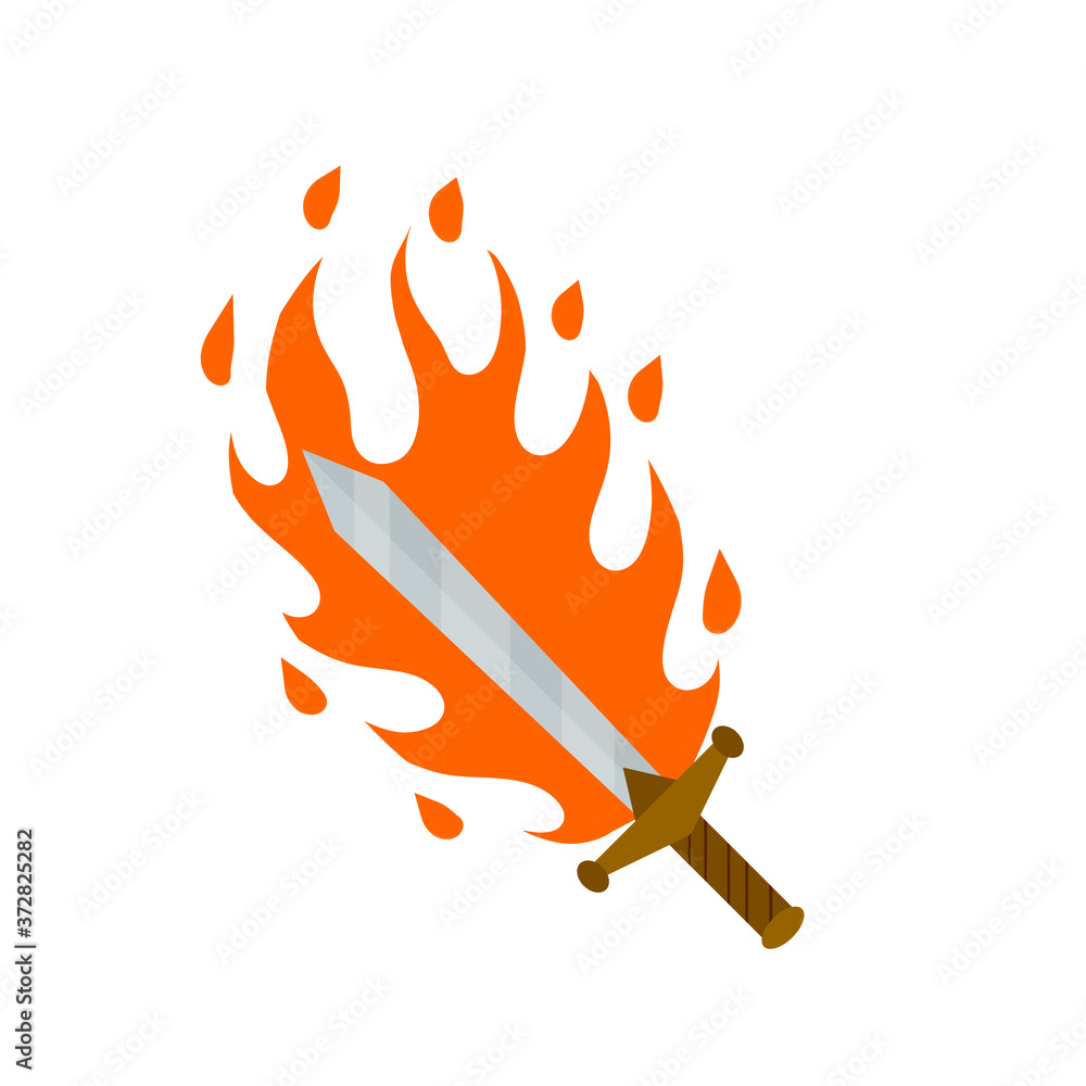 Fiery sword. Magic weapon of knight, sorcerer, magician. Fire spell ...