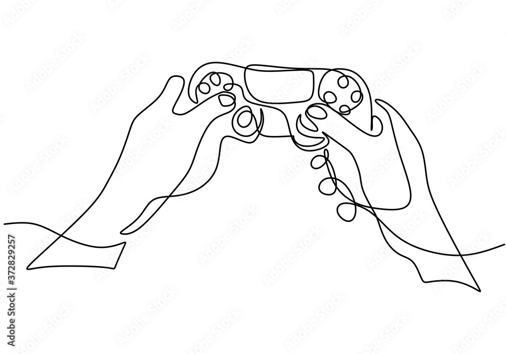 One continuous single line drawing of hands with joystick. Video game ...