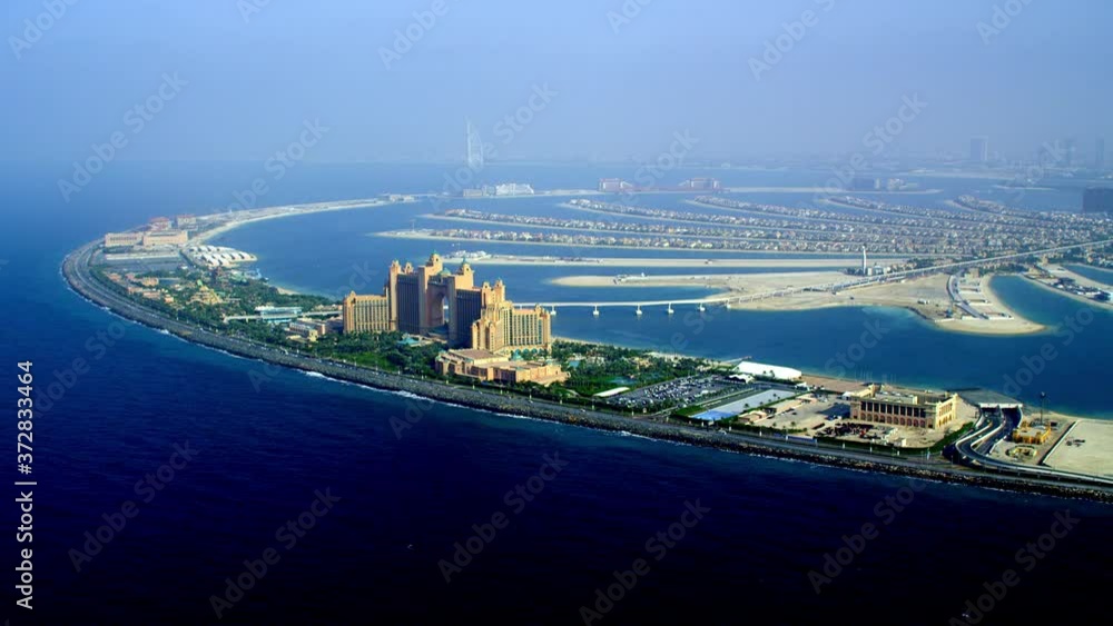 A panoramic view of the Atlantis The Palm, lush green treets, beautiful ...