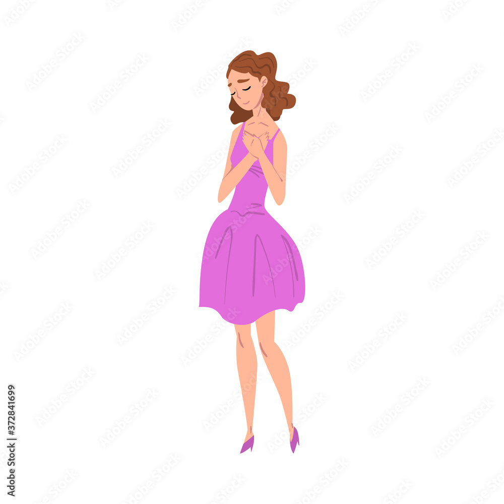 Beautiful Young Woman In Love, Happy Charming Girl Character in Pink ...