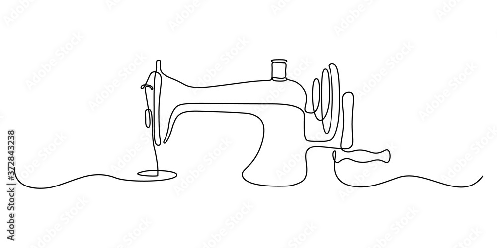 Sewing Machine In Continuous Line Art Drawing Style Abstract Old Style