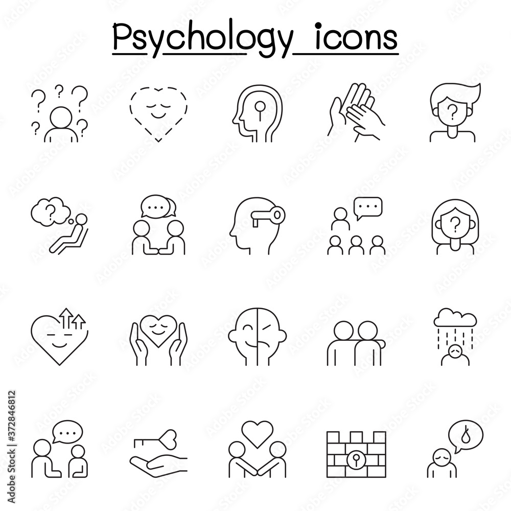 Psychology icon set in thin line style Stock Vector | Adobe Stock