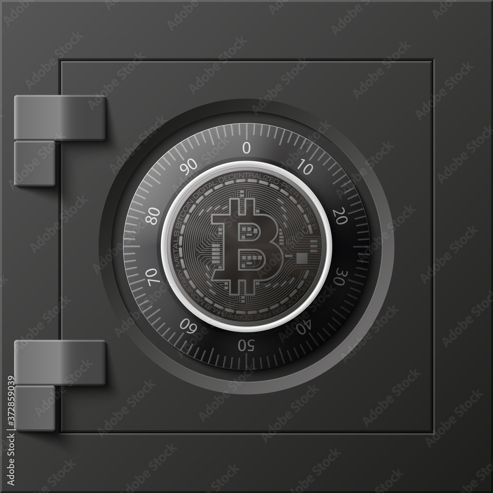 HUD Golden bitcoin armored box. Digital currency steel safe money ...