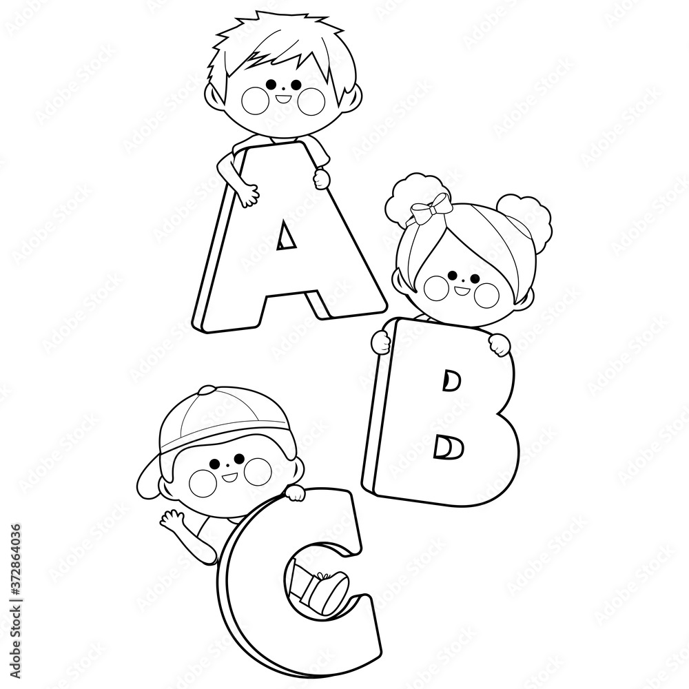 Children at school. Vector black and white coloring page Stock Vector ...