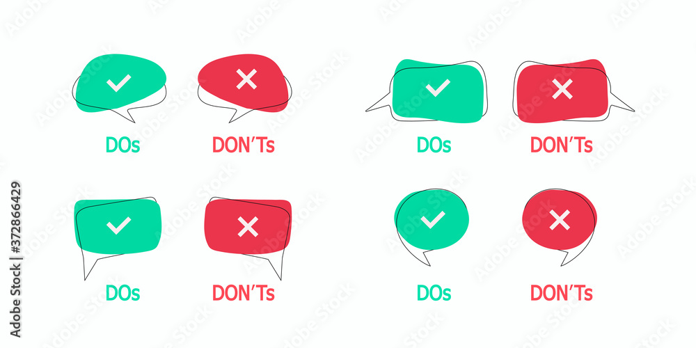 Set of Do and Dont check tick mark and red cross vector isolated icons ...