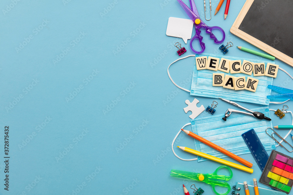 Welcome back to school message on a protective face mask Stock Photo ...