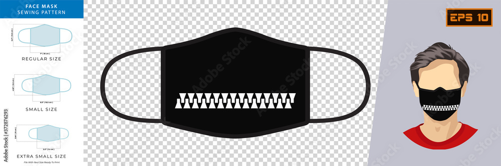 Vector graphic of funny masks in mask design. Face mask sewing pattern ...