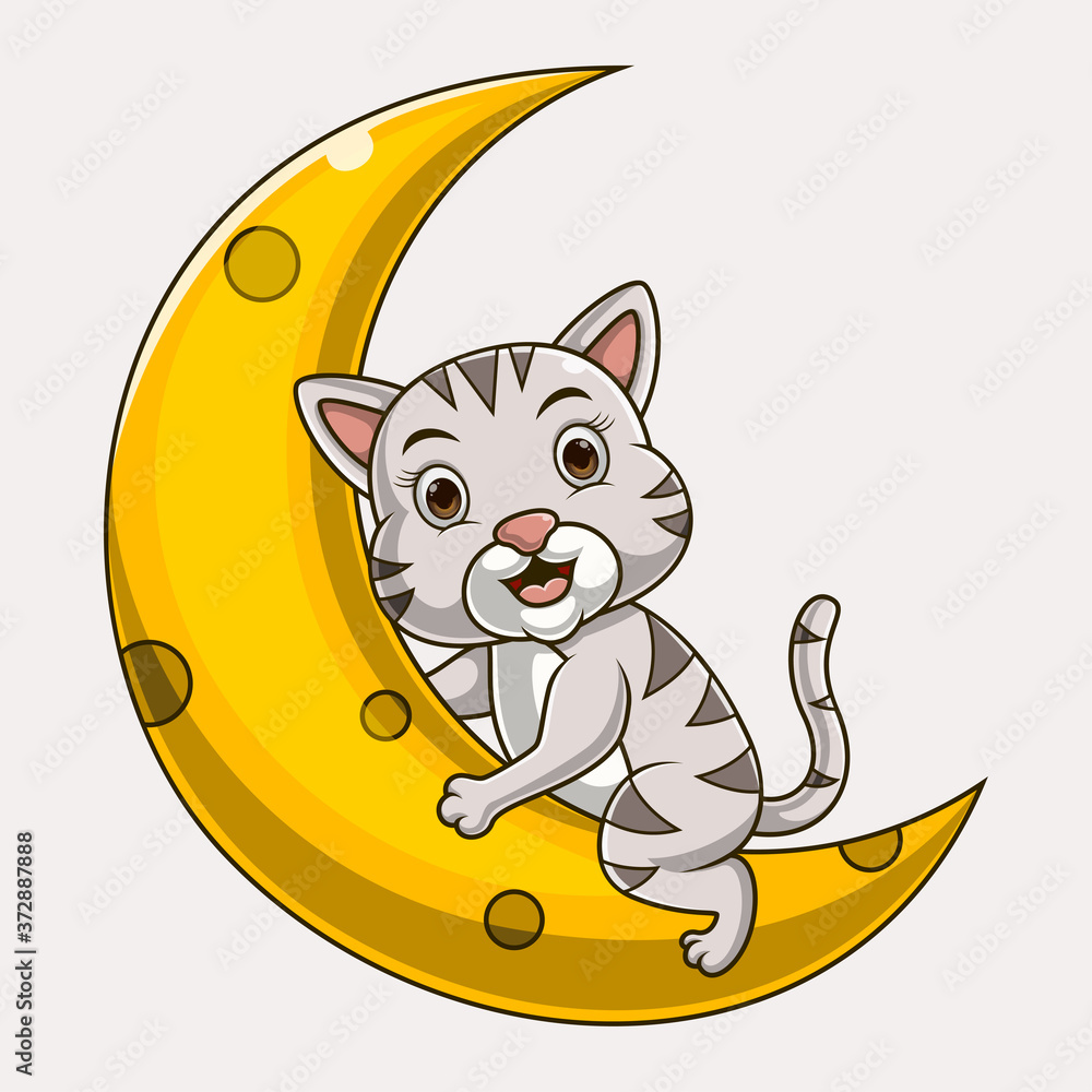cartoon cat sitting on the moon Stock Vector | Adobe Stock