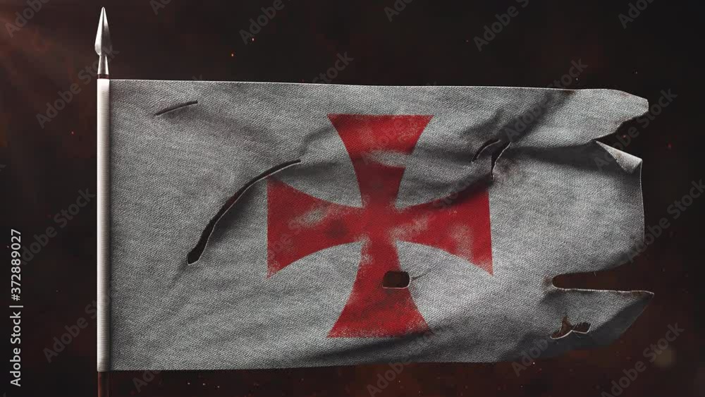 Damaged templar flag waving on the spear. Old Torn Knight War Banner ...