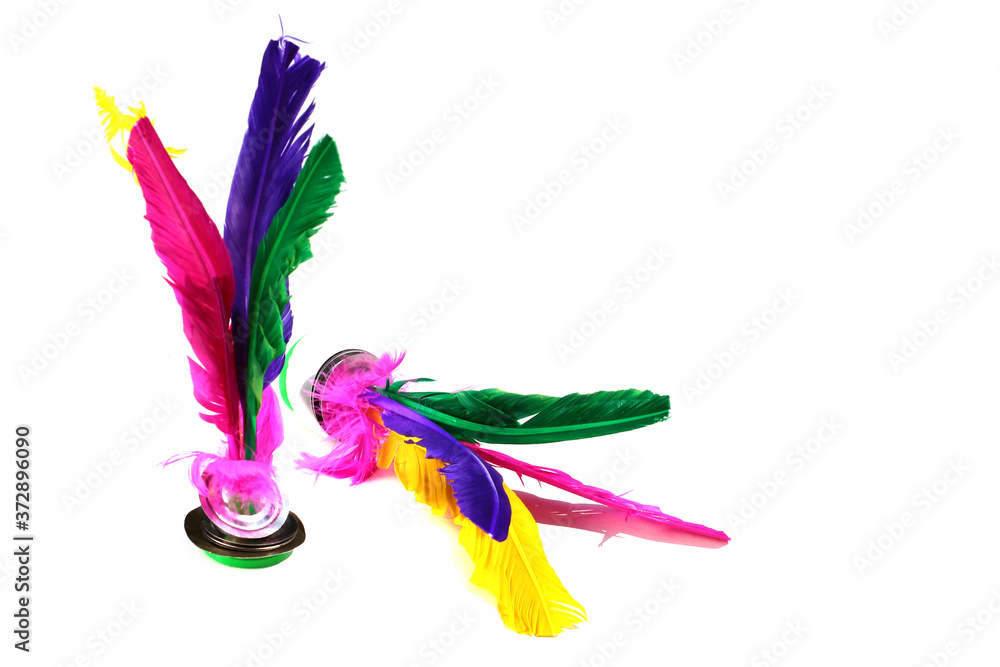 Jianzi, traditional Chinese shuttlecock with four feathers fixed into a ...