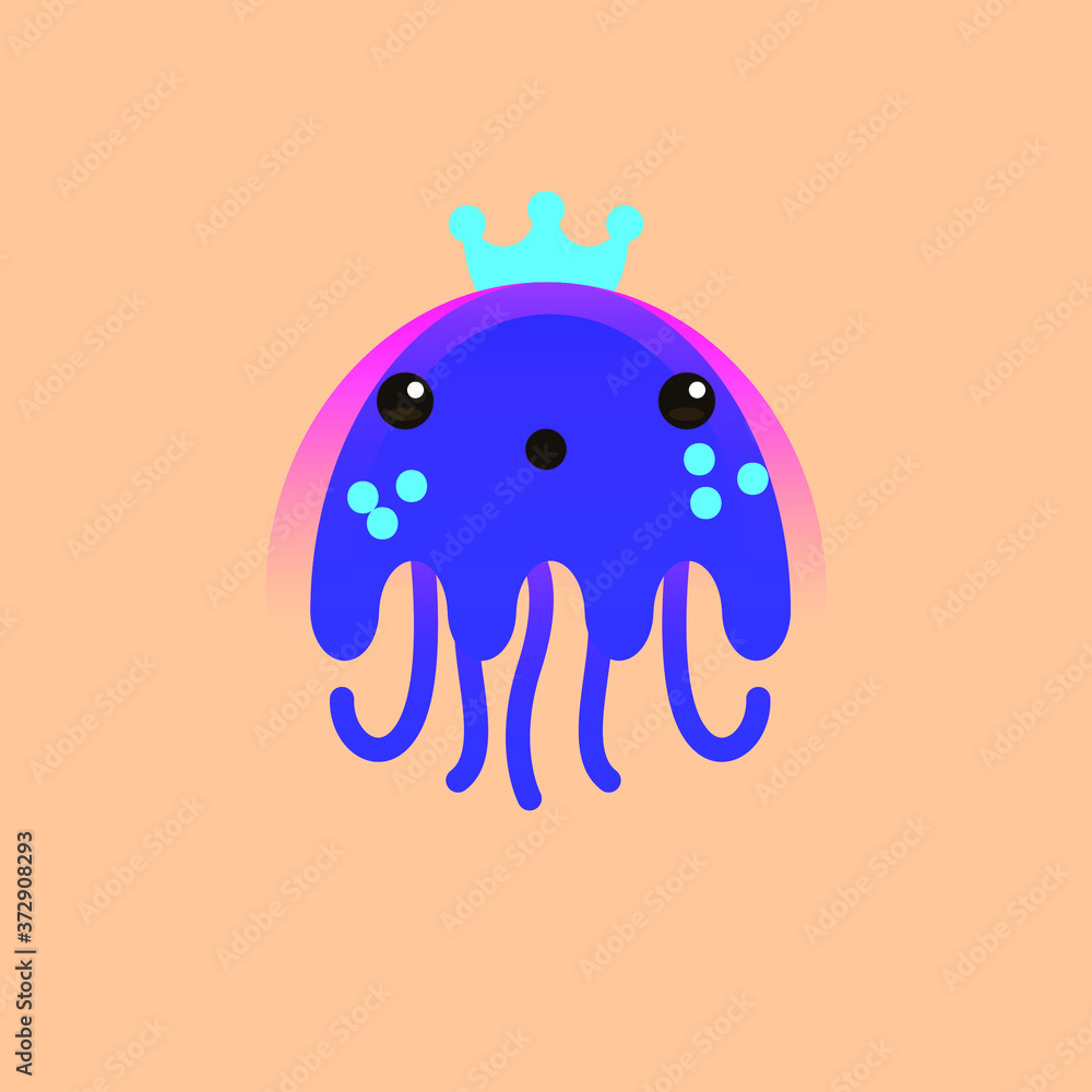 Illustration of a cute princess of the seas jellyfish wearing a crown ...