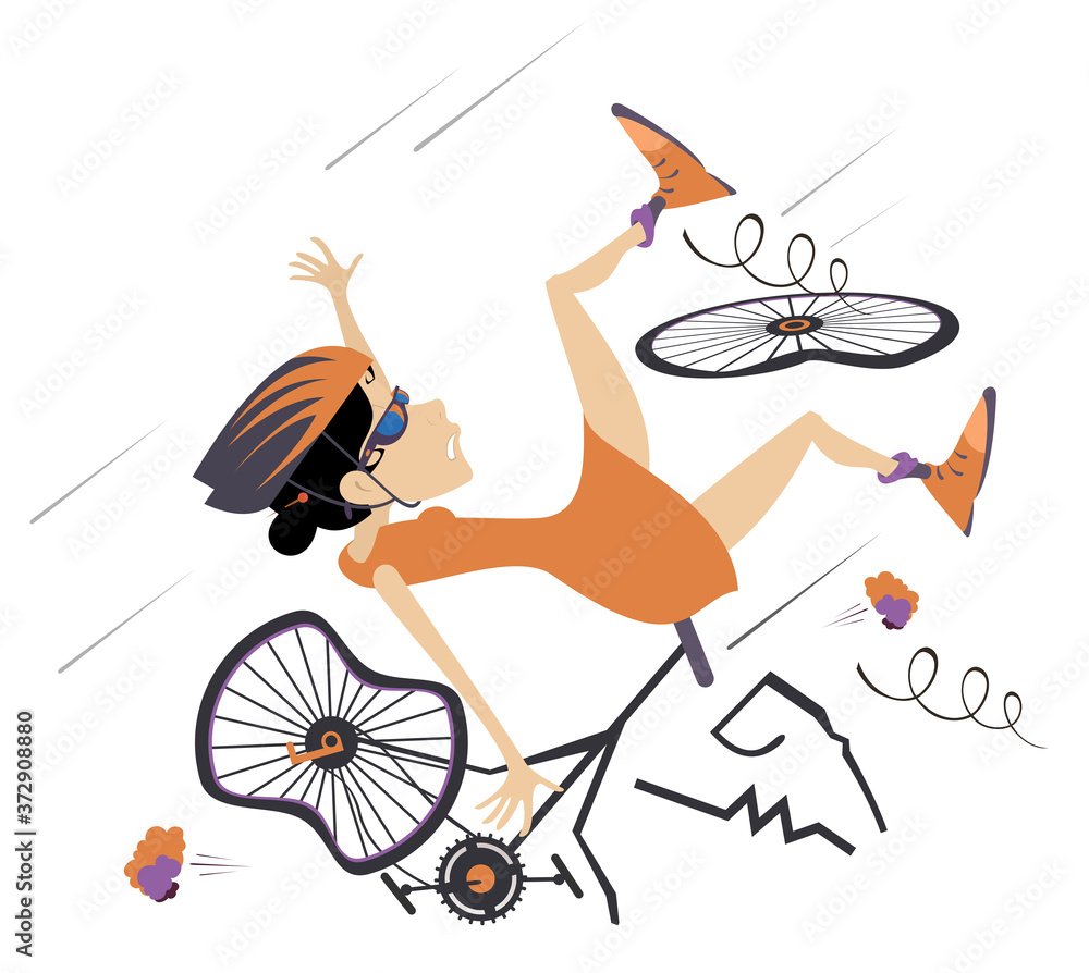 Cyclist falling down from the bicycle isolated illustration. Cyclist ...