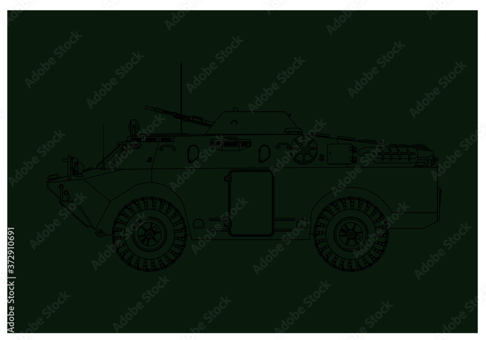 BRDM-2. Outline drawing of armored reconnaissance vehicle. Vector image ...