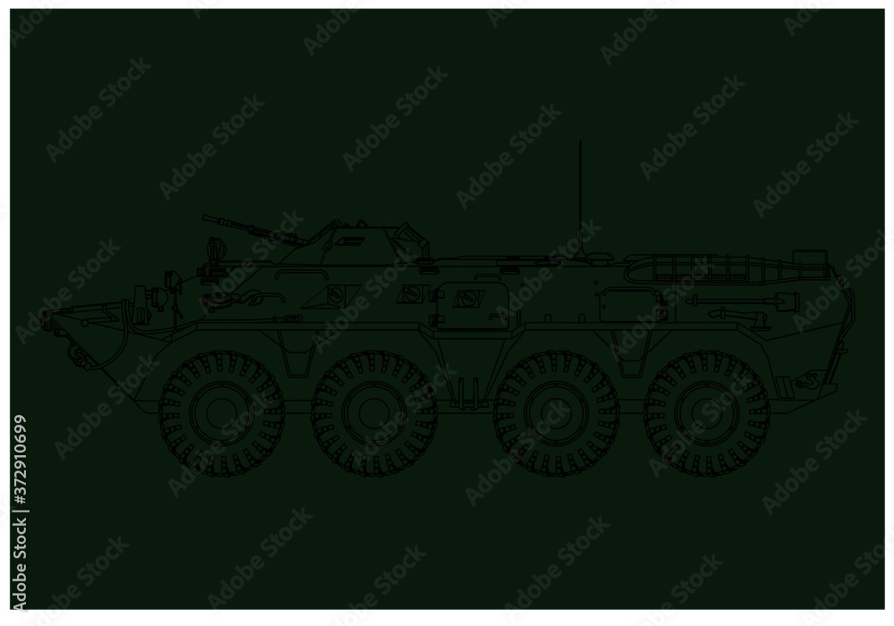 BTR-80. Outline drawing of armored personnel carrier. Vector image for ...