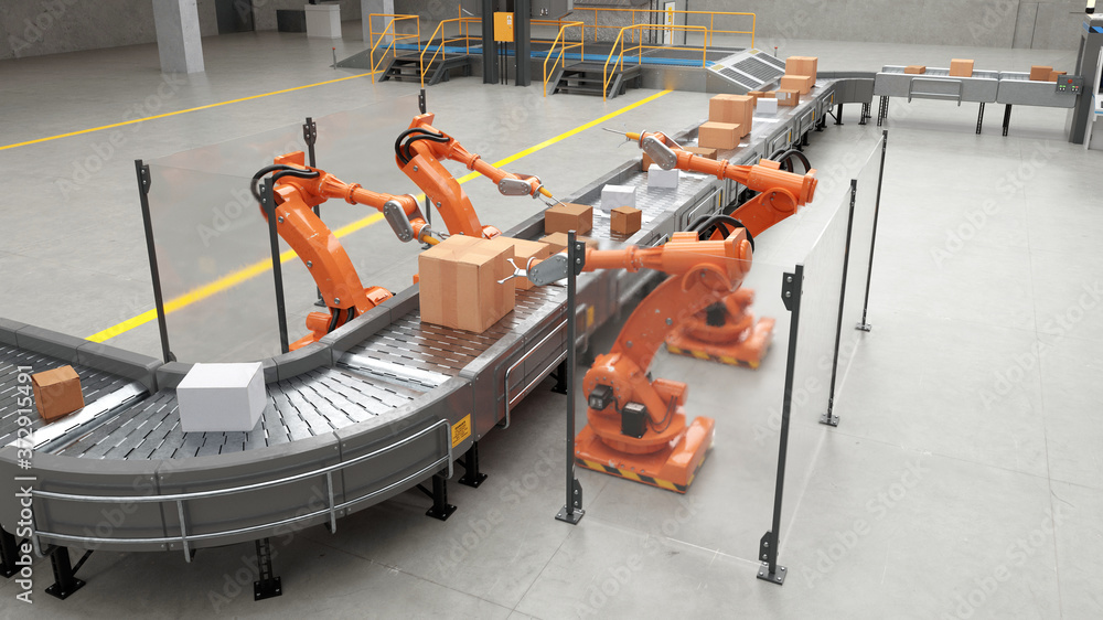 Roboter am Fließband in Fabrik als Automatisierung Stock Illustration ...