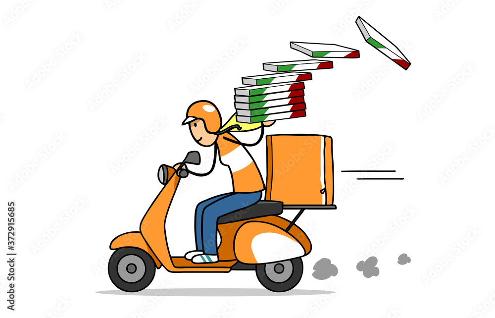 Lieferant bringt Pizza Bestellung vom Lieferservice Stock Illustration | Adobe Stock