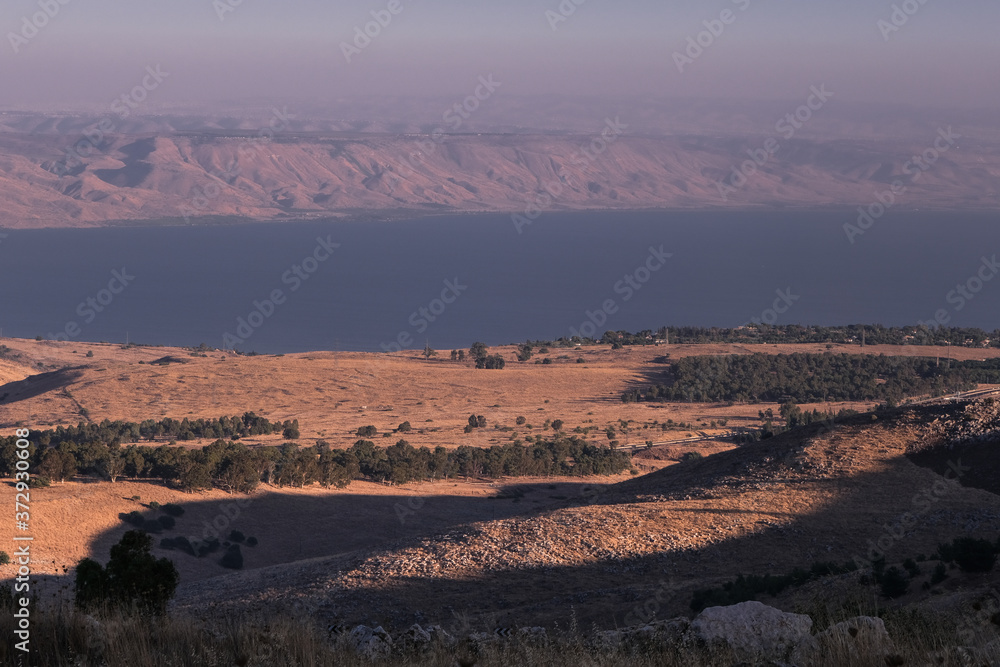 View of Hula Valley with Hula Lake and Sea of Galilee (Lake Kinneret ...