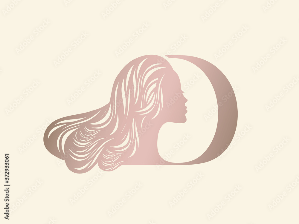 Woman with long, wavy hairstyle and letter D.Hair salon and beauty ...