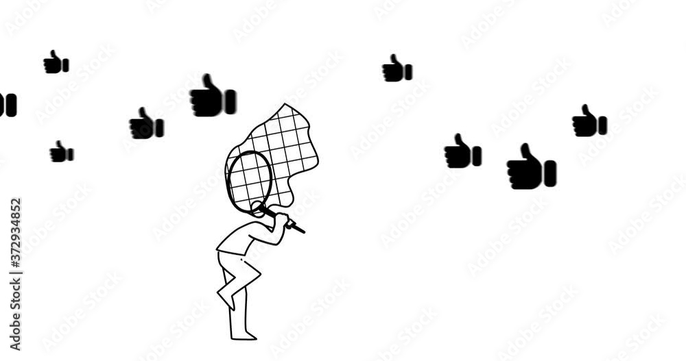 Like icons flying , social media animation of man catching like symbol ...