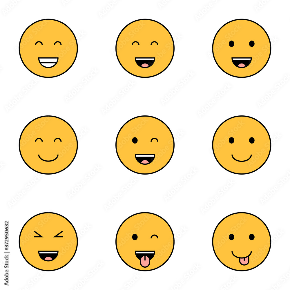 Conjunto de emoticones. Caras felices. Concepto de emoticones, sonrisa ...