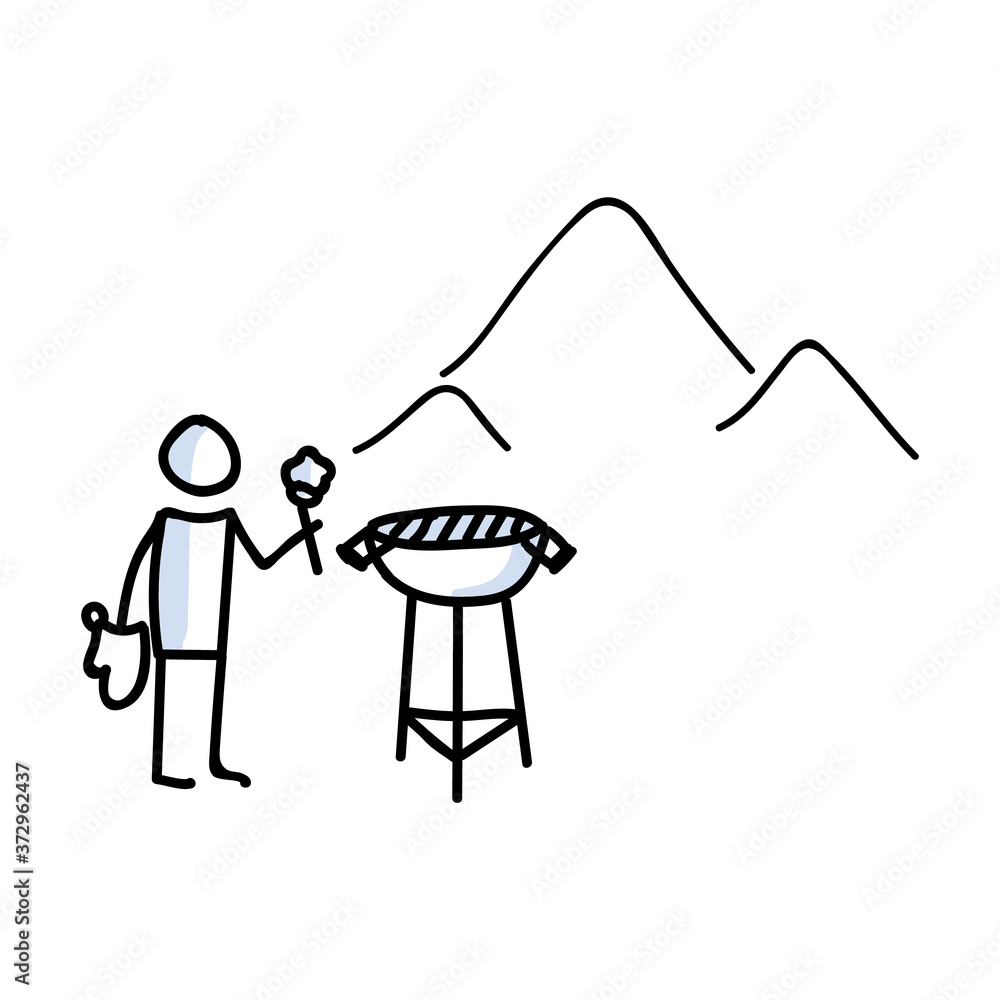 Hand drawn stickman cookout bbq concept. Simple outdoor vacation doodle ...