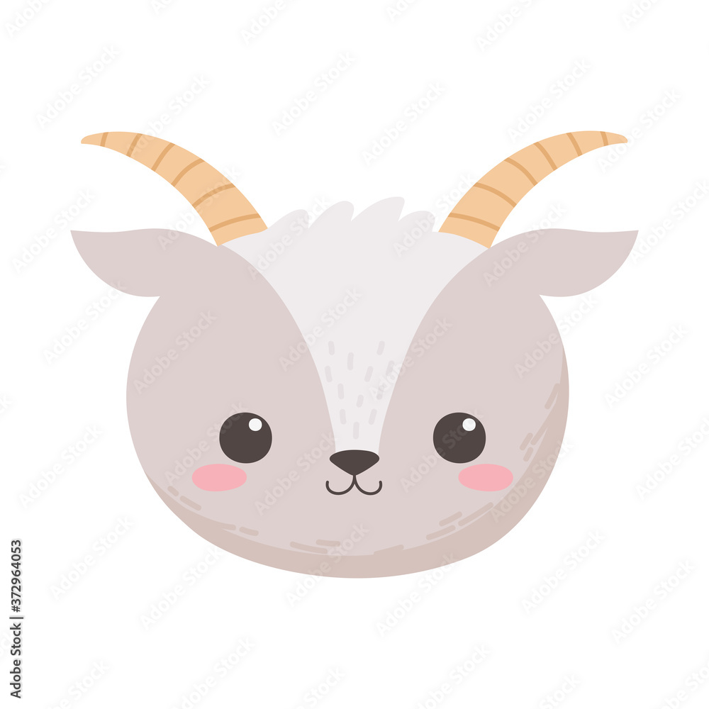 cute little goat face animal cartoon isolated white background design ...