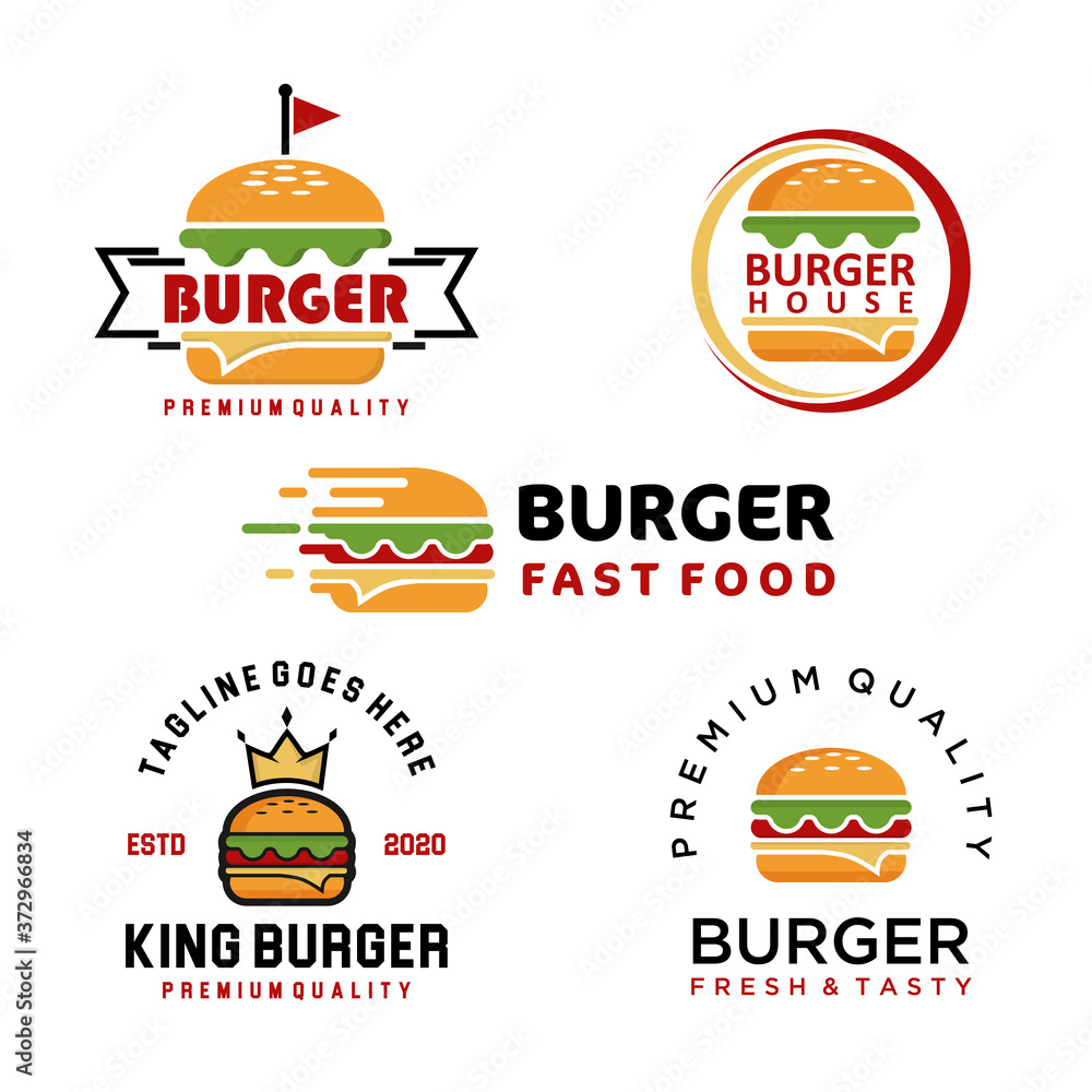 Vector Burger logo set. Burger restaurants emblems. Hamburger labels ...
