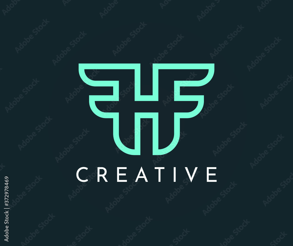 LETTER H AND F STROKE VECTOR LOGO DESIGN TEMPLATE.CREATIVE BLUE ICON ...