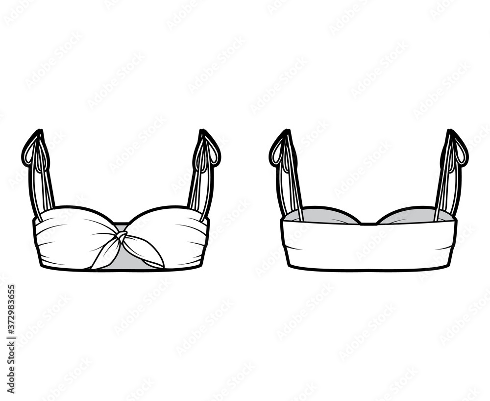 Bra top technical fashion illustration with cropped length, ties at ...