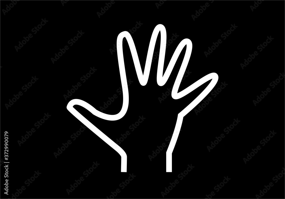 Mano, trazado blanco sobre fondo negro Stock Vector | Adobe Stock
