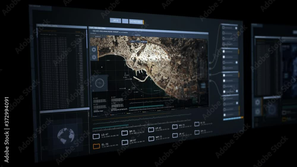 State secret spy system. Computer graphics of the user interface. The ...
