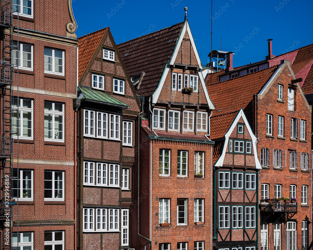 Hambrug, Germany: vintage red brick buildings in the Nikolaifleet ...