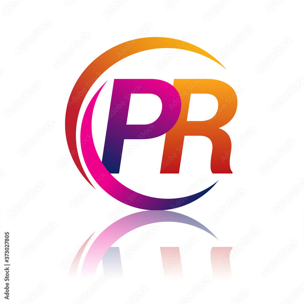 initial letter PR logotype company name orange and magenta color on ...