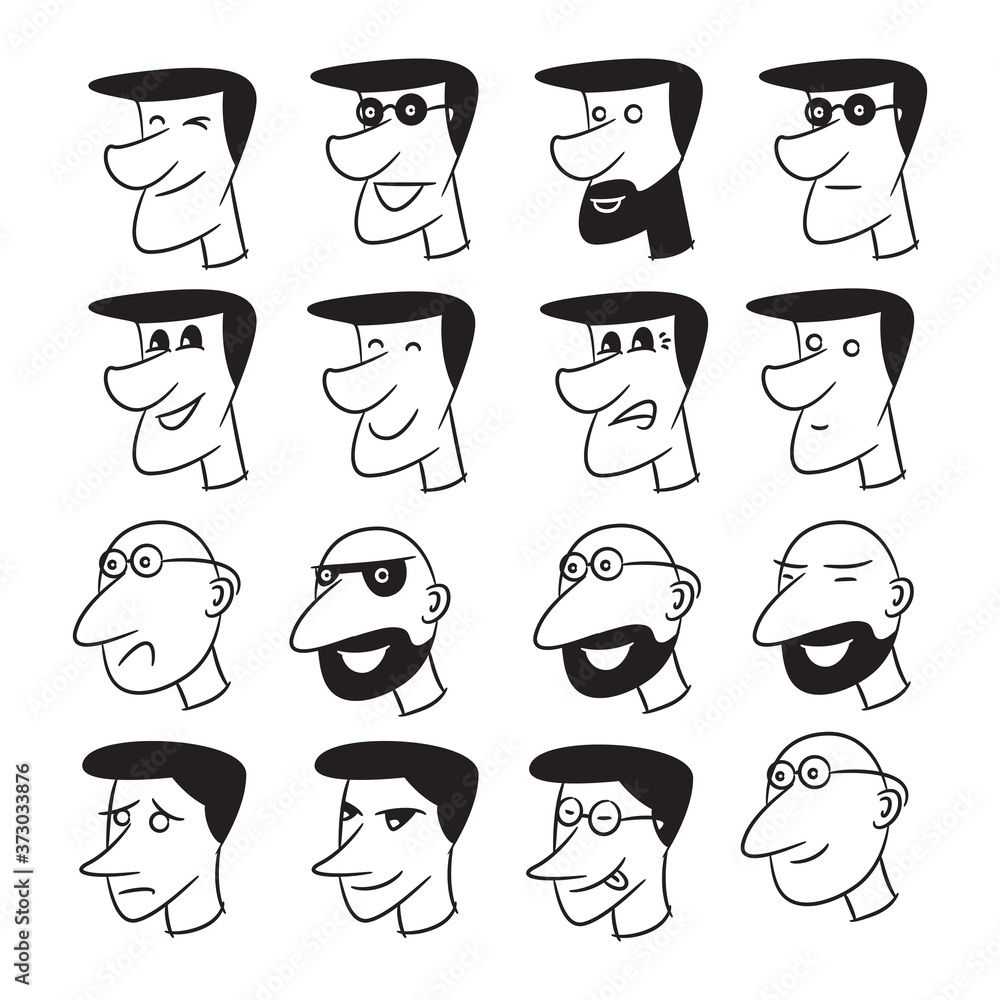 Male Face Cartoon Character Avatar Icons Set Stock Vector Adobe Stock