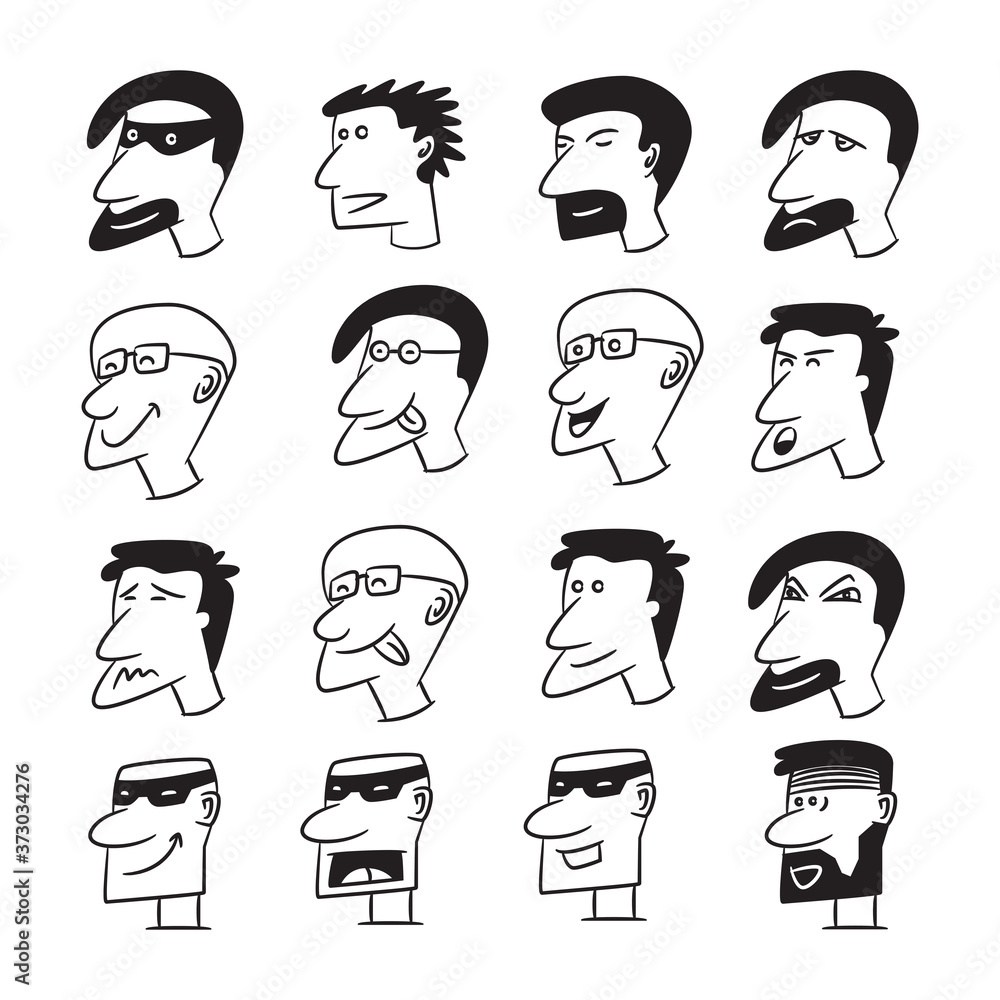 male face cartoon character avatar icons set Stock Vector | Adobe Stock