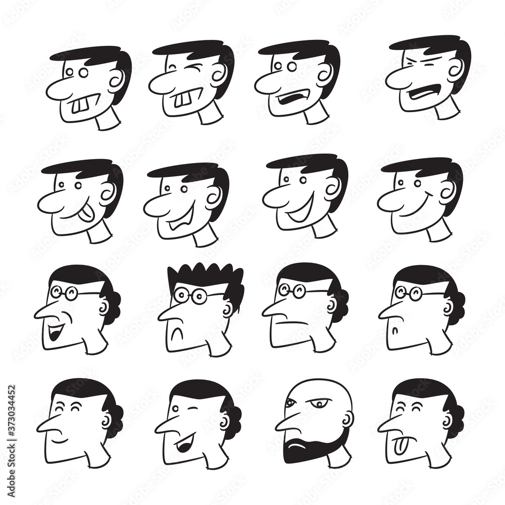 male face cartoon character avatar icons set Stock Vector | Adobe Stock