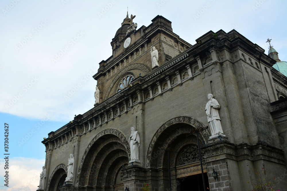 Manila Cathedral facade at Intramuros walled city in Manila ...