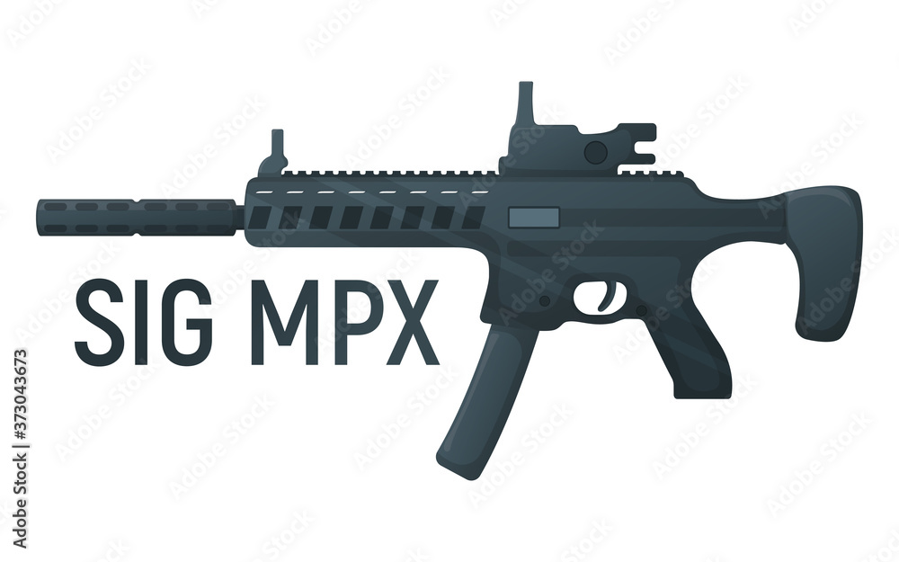 Submachine military gun with silencer, icon self defence automatic ...