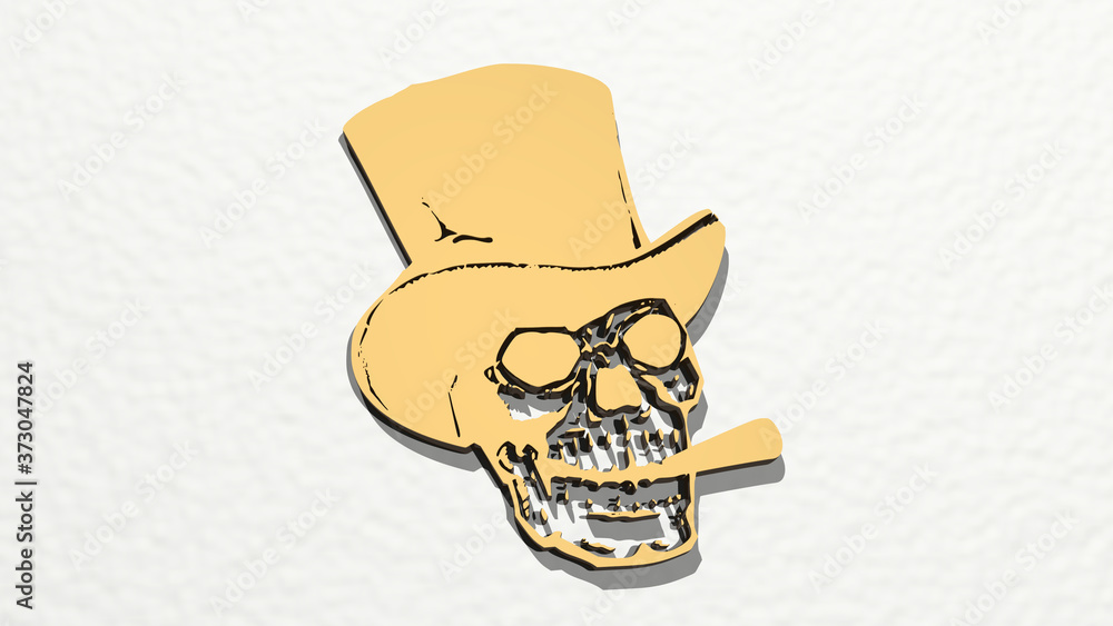 skeleton with hat and cigar 3D drawing icon, 3D illustration Stock ...