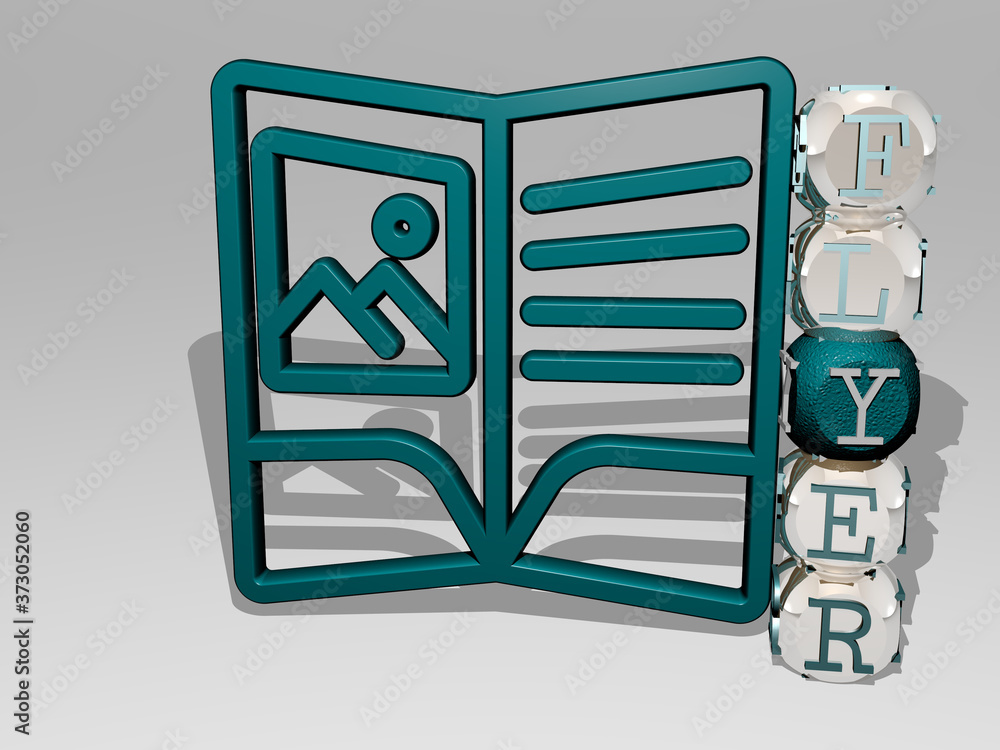flyer 3D icon beside the vertical text of individual letters, 3D ...