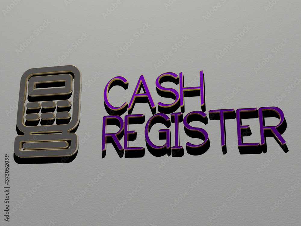 CASH REGISTER icon and text on the wall, 3D illustration Stock ...