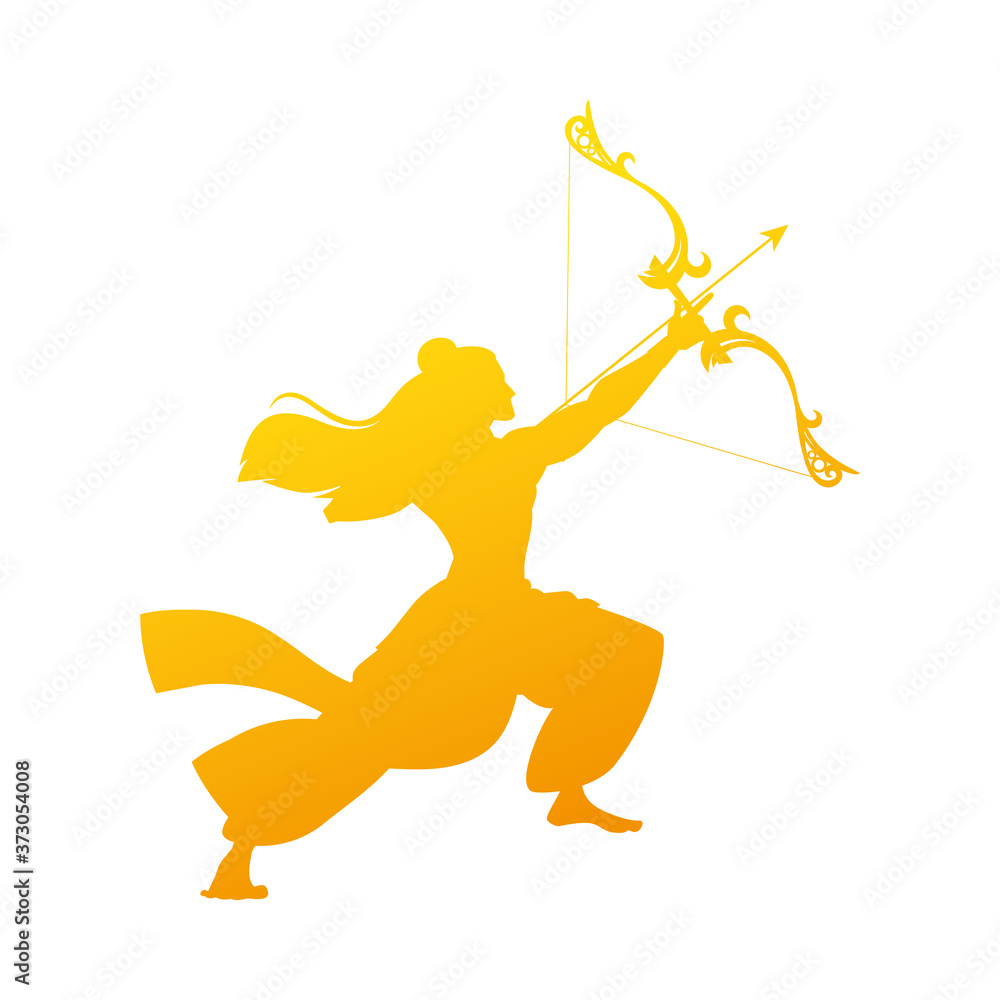 lord ram with bow and arrow gold silhouette vector design Stock Vector ...