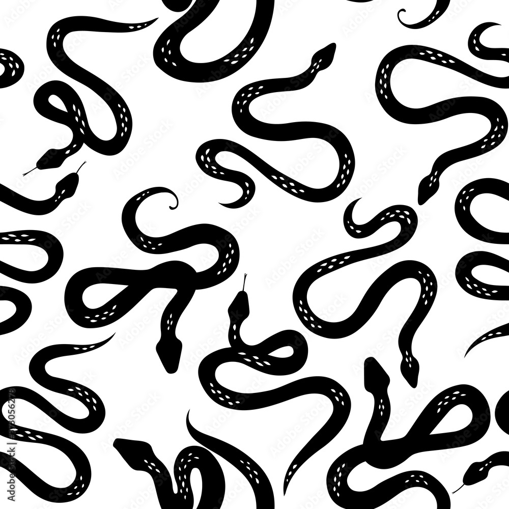 Seamless pattern with various snakes or serpents on light background ...