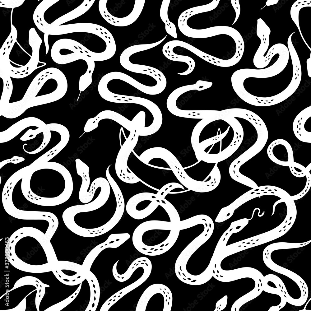 Seamless pattern with dangerous exotic snakes and moon on black ...